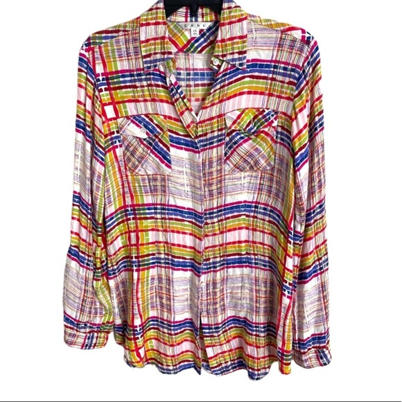 CAbi | Tops | Cabi Cirque Button Down Long Roll Up Sleeve Multicolor ...